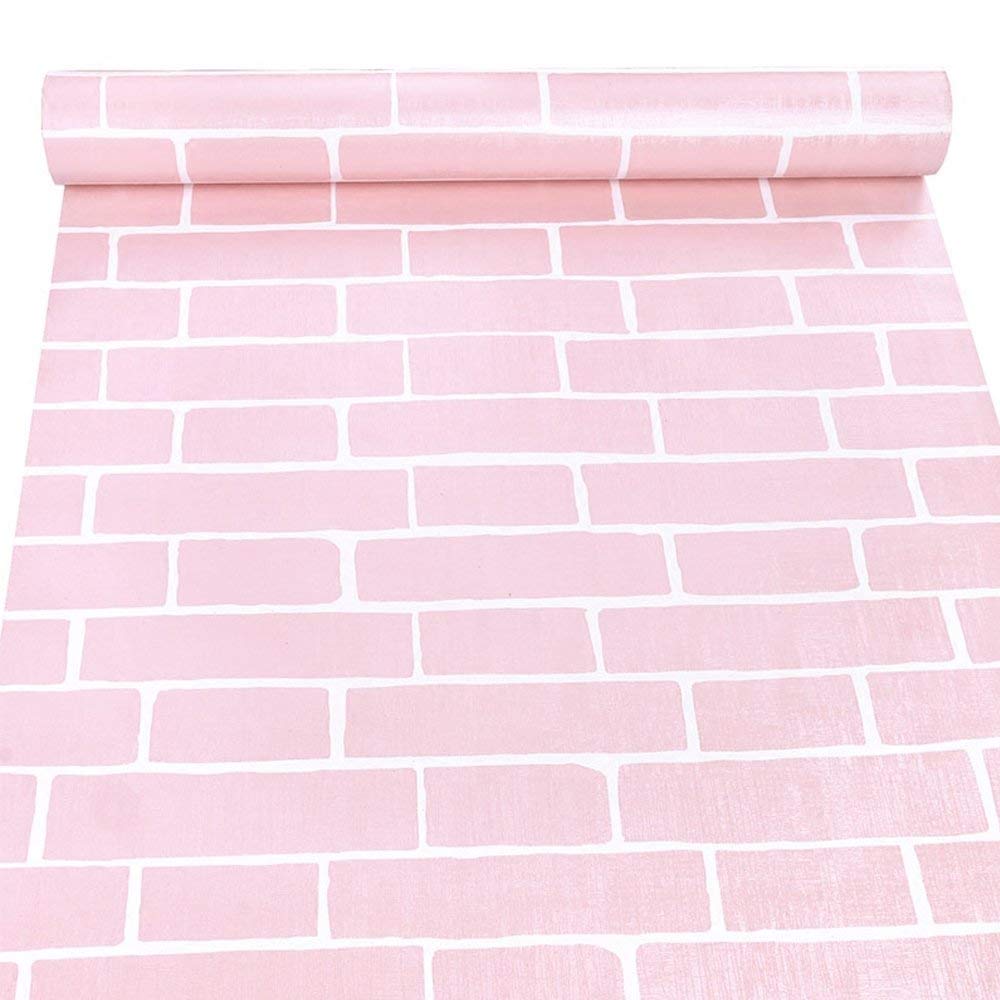HOYOYO 17.8 x 118 Inches Self-Adhesive Liner Paper, Removable Shelf Liner Wall Stickers Dresser Drawer Peel Stick Kitchen Home Decor, Pink Brick