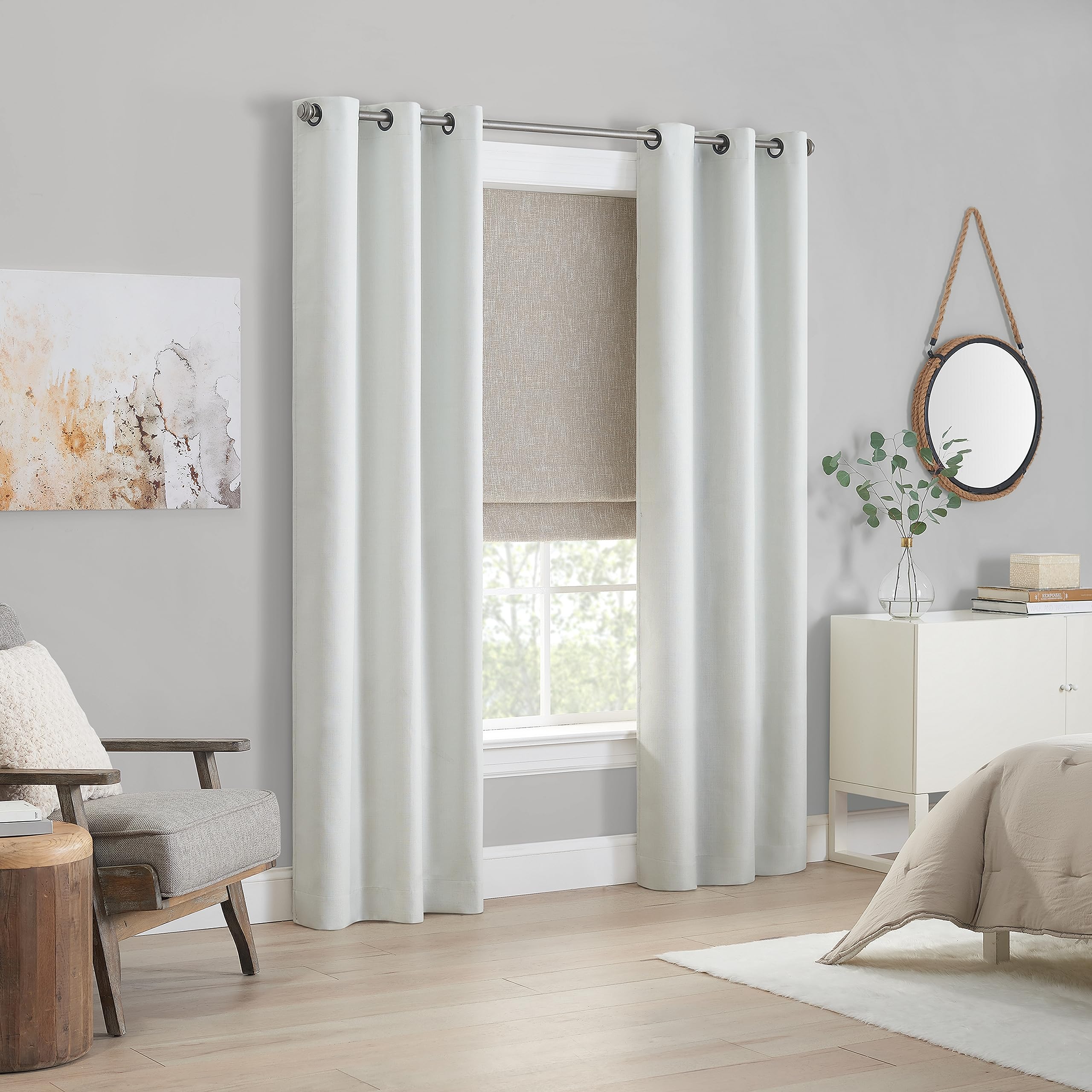 Eclipse Drew Roman Shades for Windows, Cordless 100% Blackout Shades, 23 in Wide x 64 in Long, Noise Reducing, Energy Efficient and Textured Solid Window Shades for Living Room, Bedroom, Linen