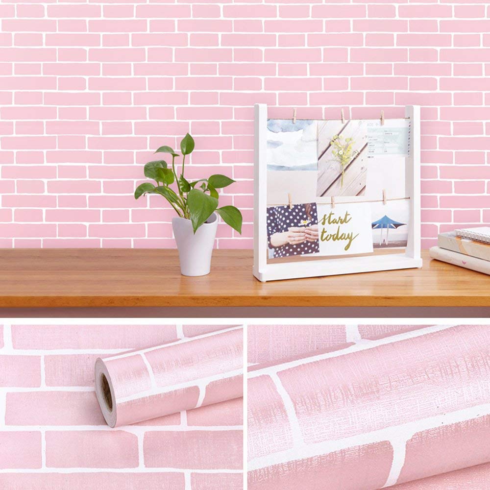 HOYOYO 17.8 x 118 Inches Self-Adhesive Liner Paper, Removable Shelf Liner Wall Stickers Dresser Drawer Peel Stick Kitchen Home Decor, Pink Brick