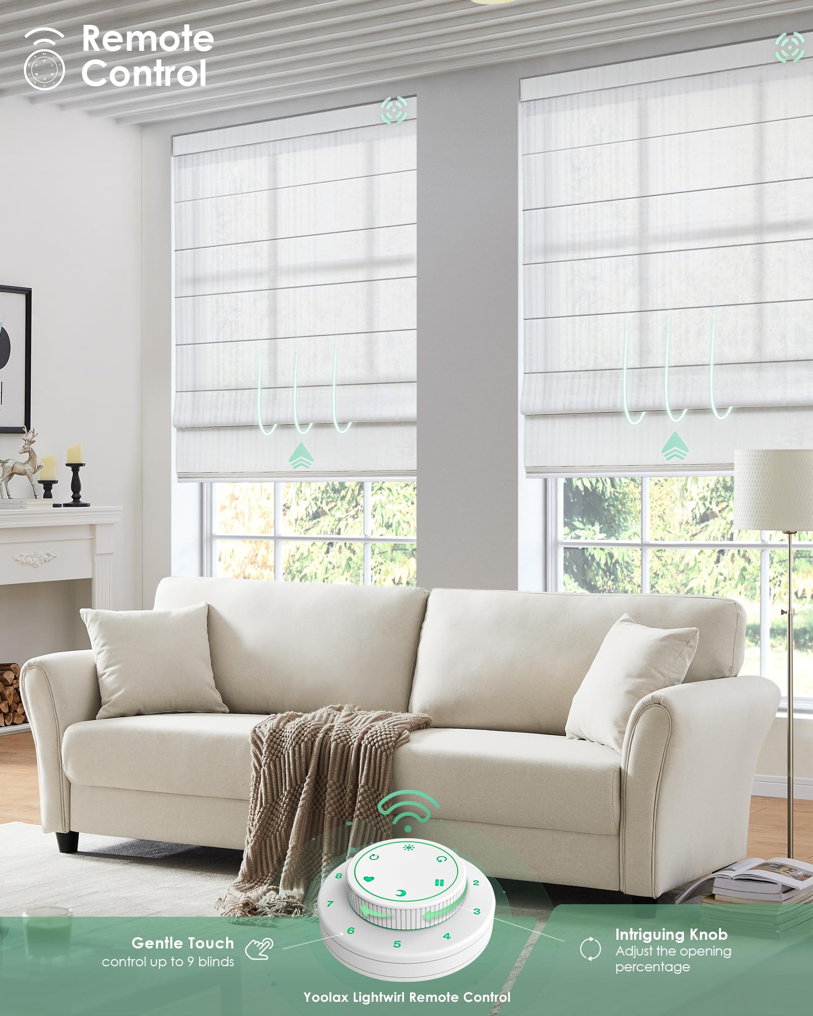 Yoolax Motorized Roman Shade Half-Shading Classic Fold Smart Blind Capable with Alexa & Google Home, Electric Window Shade Customize, Fabric Samples of Motorized Roman Shade, Multi-Color