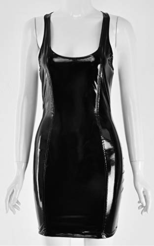 Rozegaga Womens Sexy Scoop Neck Thick Shoulder Latex Mini Party Dresses Black Large