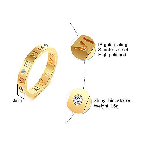 VNOX Women's Stainless Steel Zirconia Roman Numerals Wedding Band Ring for Womens,Gold Plated,Size 10
