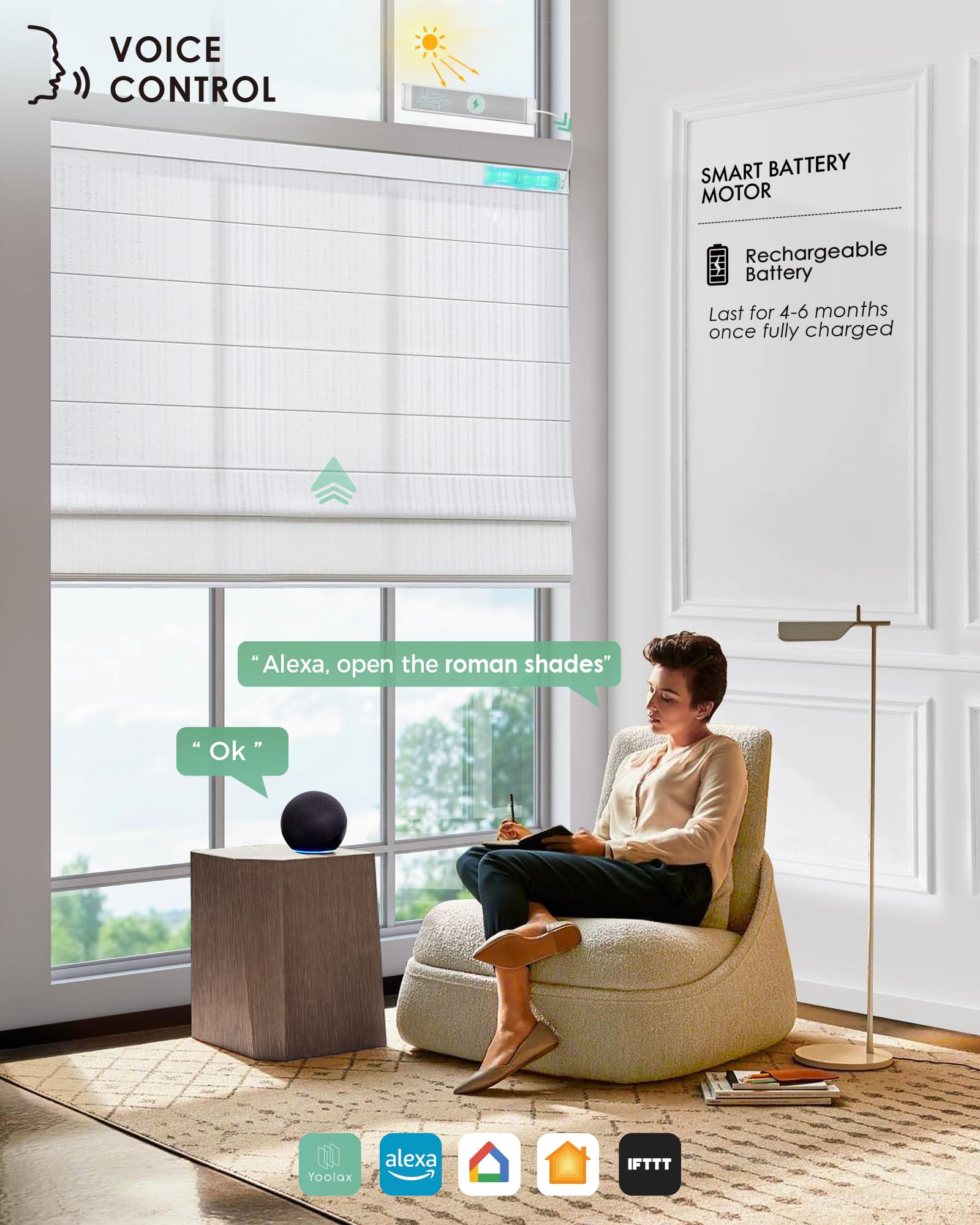 Yoolax Motorized Roman Shade Half-Shading Classic Fold Smart Blind Capable with Alexa & Google Home, Electric Window Shade Customize, Fabric Samples of Motorized Roman Shade, Multi-Color