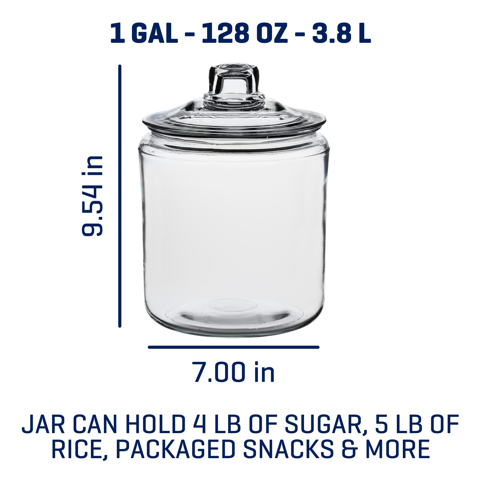 Anchor Hocking 1 Gallon Heritage Hill Glass Jar with Lid (4 piece, all glass, dishwasher safe)