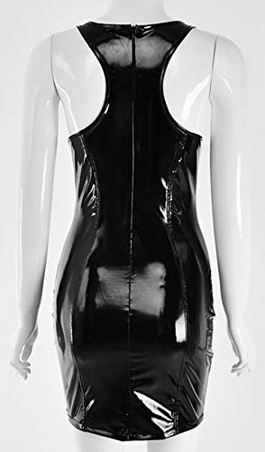 Rozegaga Womens Sexy Scoop Neck Thick Shoulder Latex Mini Party Dresses Black Large