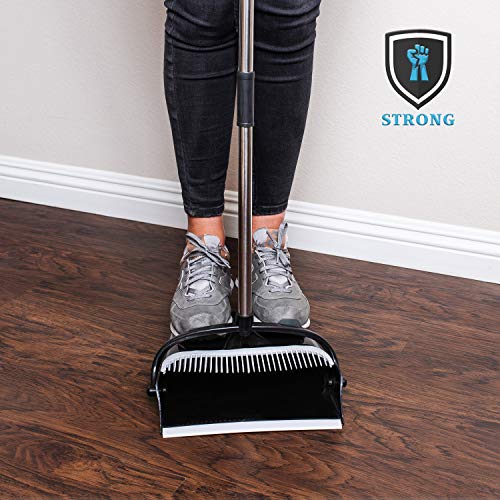 GAMLI Broom and Dustpan Combo Set - Rotatable Wisp Cleaning for Kitchen Floor, Indoor, Hardwood Floors, Industrial, Lobby. Adjustable Broom Pole, Windproof Dustpan - Free Broom Holder