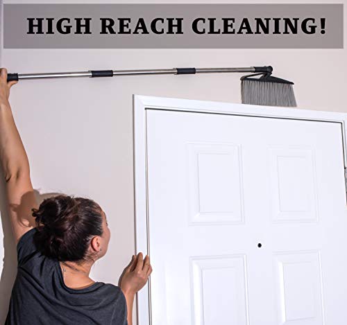 GAMLI Broom and Dustpan Combo Set - Rotatable Wisp Cleaning for Kitchen Floor, Indoor, Hardwood Floors, Industrial, Lobby. Adjustable Broom Pole, Windproof Dustpan - Free Broom Holder
