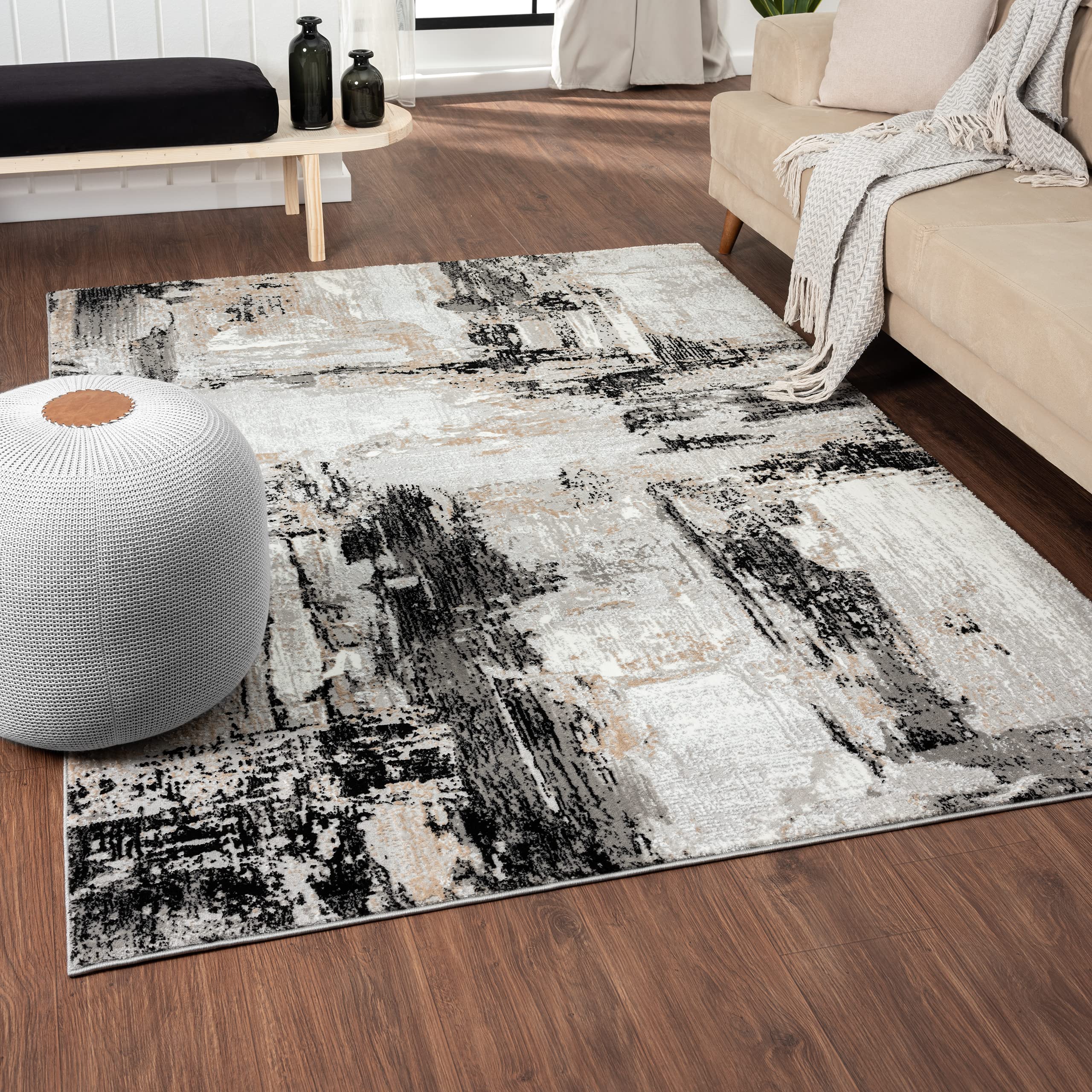 LUXE WEAVERS Distressed Abstract Gray 8x10 Area Rug, Non-Shedding Carpet