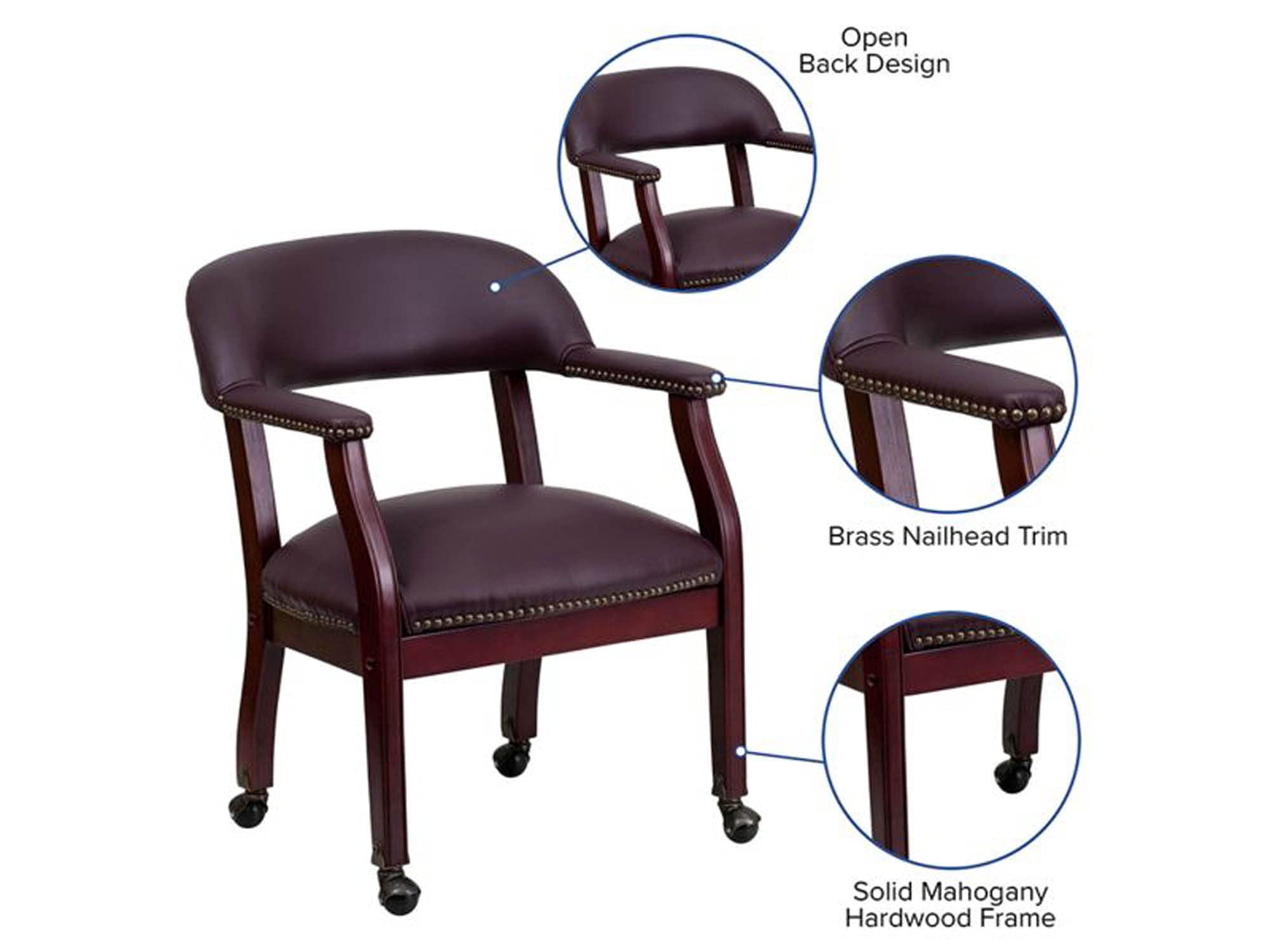 Flash Furniture Diamond Burgundy LeatherSoft Conference Chair with Accent Nail Trim and Casters