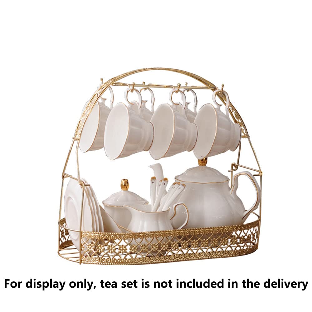 fanquare Mug Holder, Golden Coffee Mug Rack, Metal Cup Holder Stand, Coffee Mug Drainer with 6 Mug Hooks, Storage Drying Rack for Counter