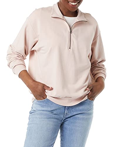 Daily Ritual Women's Terry Cotton and Modal Relaxed-Fit Quarter-Zip Sweatshirt, Light Pink, X-Large