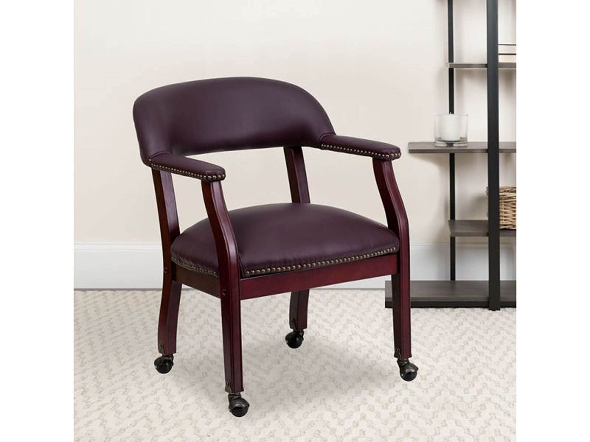Flash Furniture Diamond Burgundy LeatherSoft Conference Chair with Accent Nail Trim and Casters
