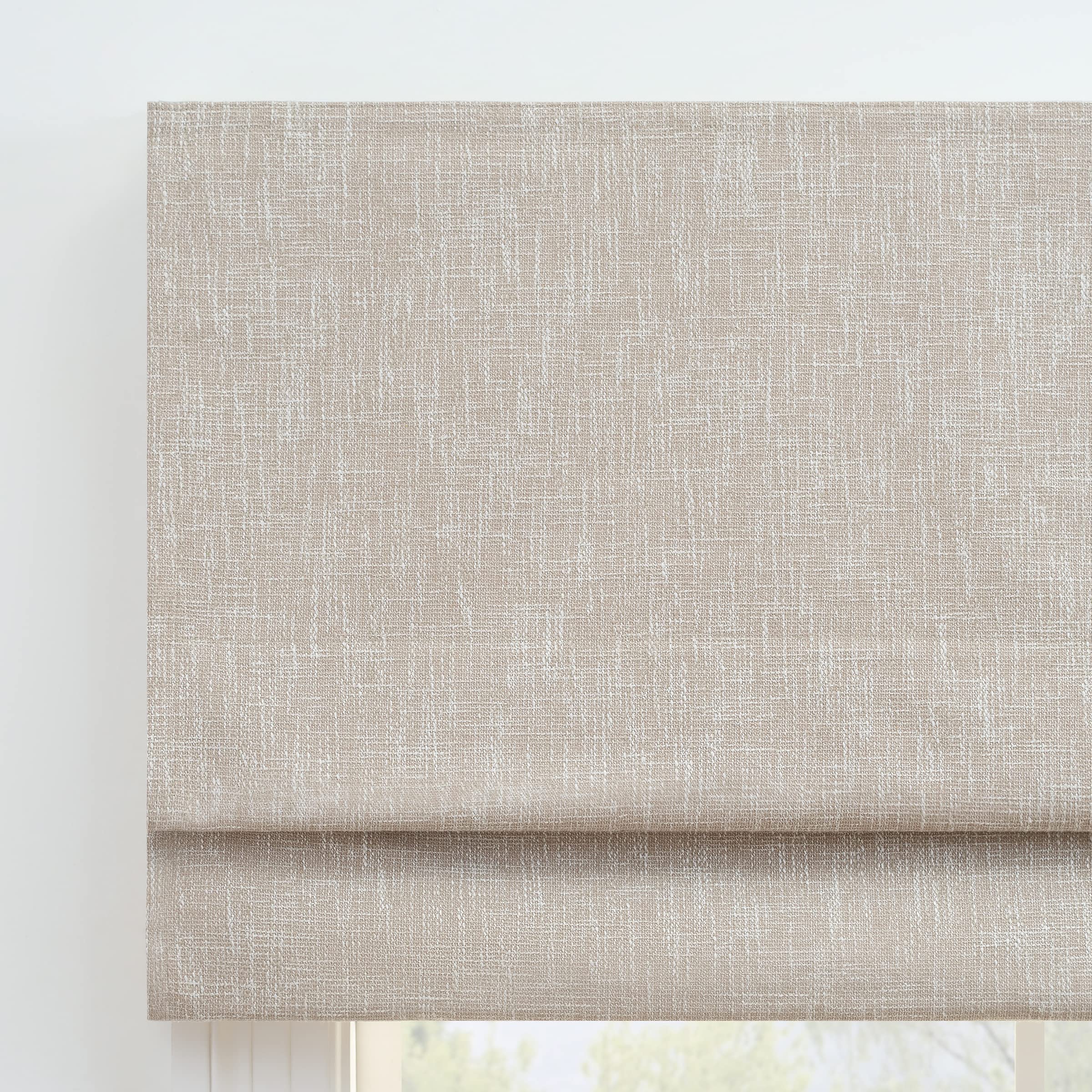 Eclipse Drewton Motorized 100% Blackout Cordless 35 in Wide x 64 in Long Textured Roman Shade in Linen