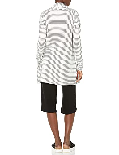 Daily Ritual Women's Supersoft Terry Relaxed-Fit Open Sweatshirt, White/Black, Stripe, Large