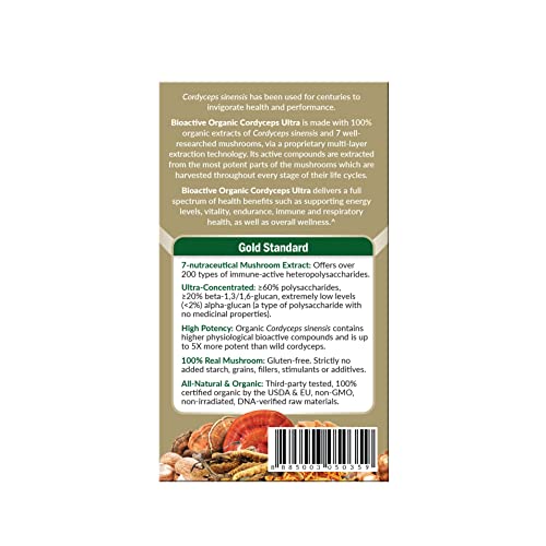LABO Nutrition Bioactive Organic Cordyceps Ultra β 8 Medicinal Mushroom Supplement, Cordyceps, Reishi, Turkey Tail, Maitake, Agaricus blazei, Shiitake, for Immunity, Energy, Stamina, No Fillers