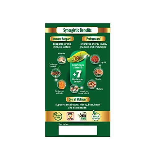 LABO Nutrition Bioactive Organic Cordyceps Ultra β 8 Medicinal Mushroom Supplement, Cordyceps, Reishi, Turkey Tail, Maitake, Agaricus blazei, Shiitake, for Immunity, Energy, Stamina, No Fillers