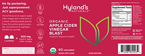 Organic Apple Cider Vinegar Gummy Vitamins, Digestive Health Support, 60 Vegan ACV Gummies (2 Pack) by Hyland's Naturals
