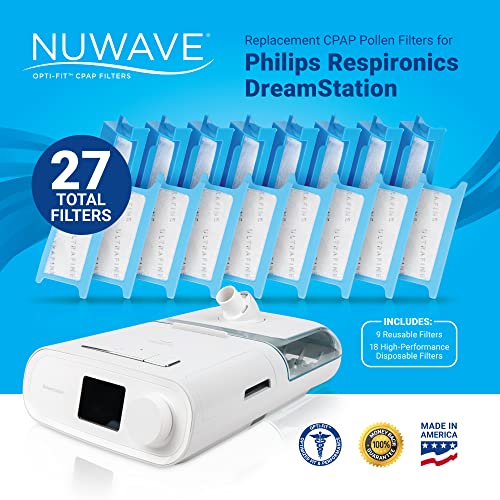 NUWAVE CPAP Filters (27 ct) for Respironics DreamStation 1 CPAP Machine. Includes 18 Ultrafines and 9 Reusable Filters (27 Total). CPAP Filters for Philips Respironics Dream Station 1 CPAP Machine