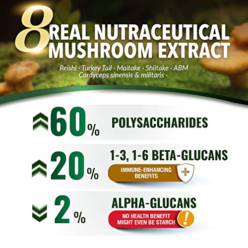 LABO Nutrition Bioactive Organic Cordyceps Ultra β 8 Medicinal Mushroom Supplement, Cordyceps, Reishi, Turkey Tail, Maitake, Agaricus blazei, Shiitake, for Immunity, Energy, Stamina, No Fillers