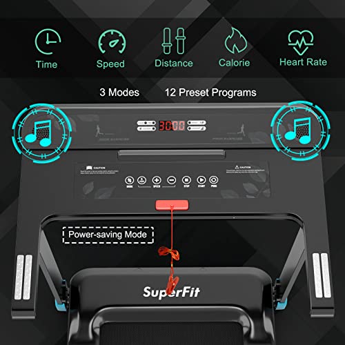 Goplus Folding Treadmill, Compact Superfit Treadmill with APP Control, Blue Tooth Speaker, 12 Preset Programs, LED Display and Device Holder, Walking Running Machine for Home Office (Navy)