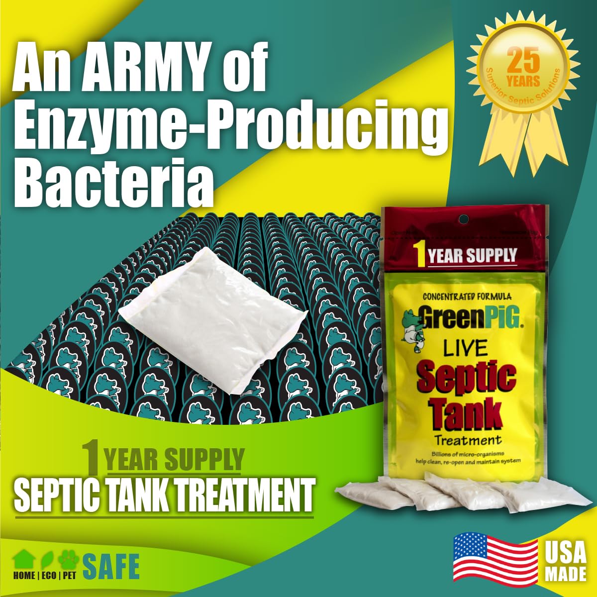GREEN PIG 52 Live Tank Treatment Aids in The Breakdown of Septic Waste to Prevent Backups with Easy Dissolvable Flush, Consumer Strength
