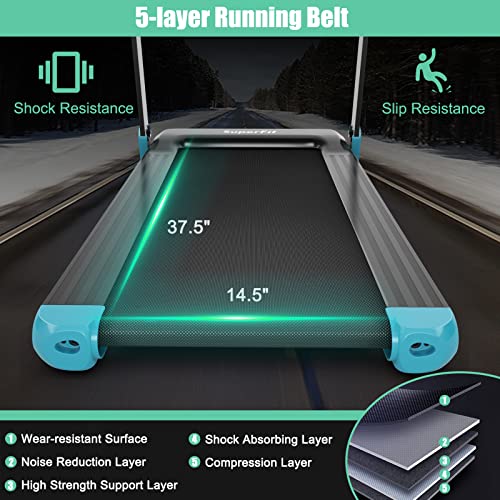 Goplus Folding Treadmill, Compact Superfit Treadmill with APP Control, Blue Tooth Speaker, 12 Preset Programs, LED Display and Device Holder, Walking Running Machine for Home Office (Navy)
