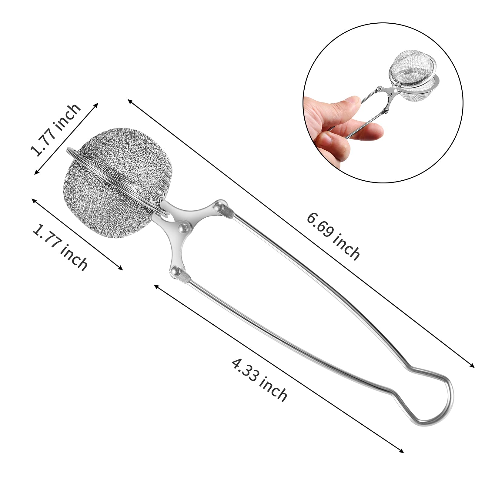 Snap Ball Tea Strainer, Exptolii 3 Pack Stainless Steel Tea Infuser Filter with Handle for Loose Leaf Tea, Spices, Seasonings