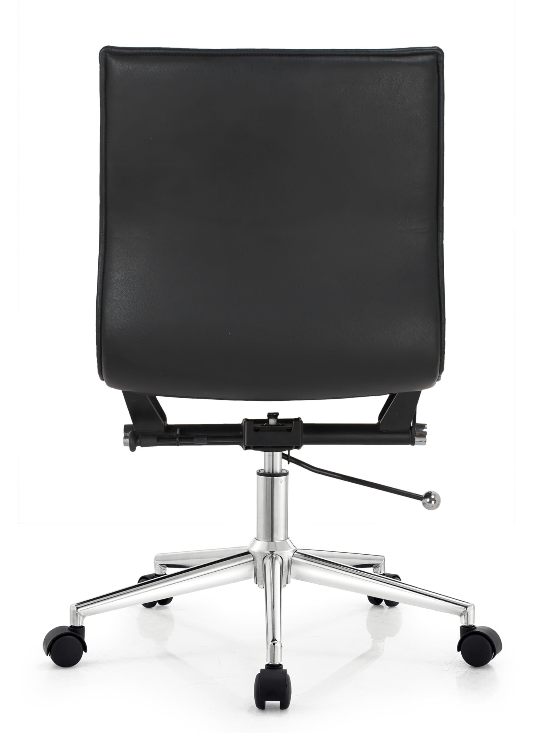 2xhome - Mid Back Height Modern Office Arm Chair, Ribbed PU Leather Seat with Swivel Tilt Adjustable Chrome Base - Executive Conference Room Task Chair (Black)