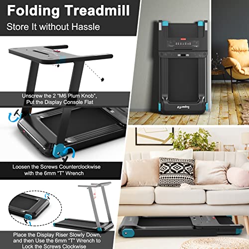 Goplus Folding Treadmill, Compact Superfit Treadmill with APP Control, Blue Tooth Speaker, 12 Preset Programs, LED Display and Device Holder, Walking Running Machine for Home Office (Navy)