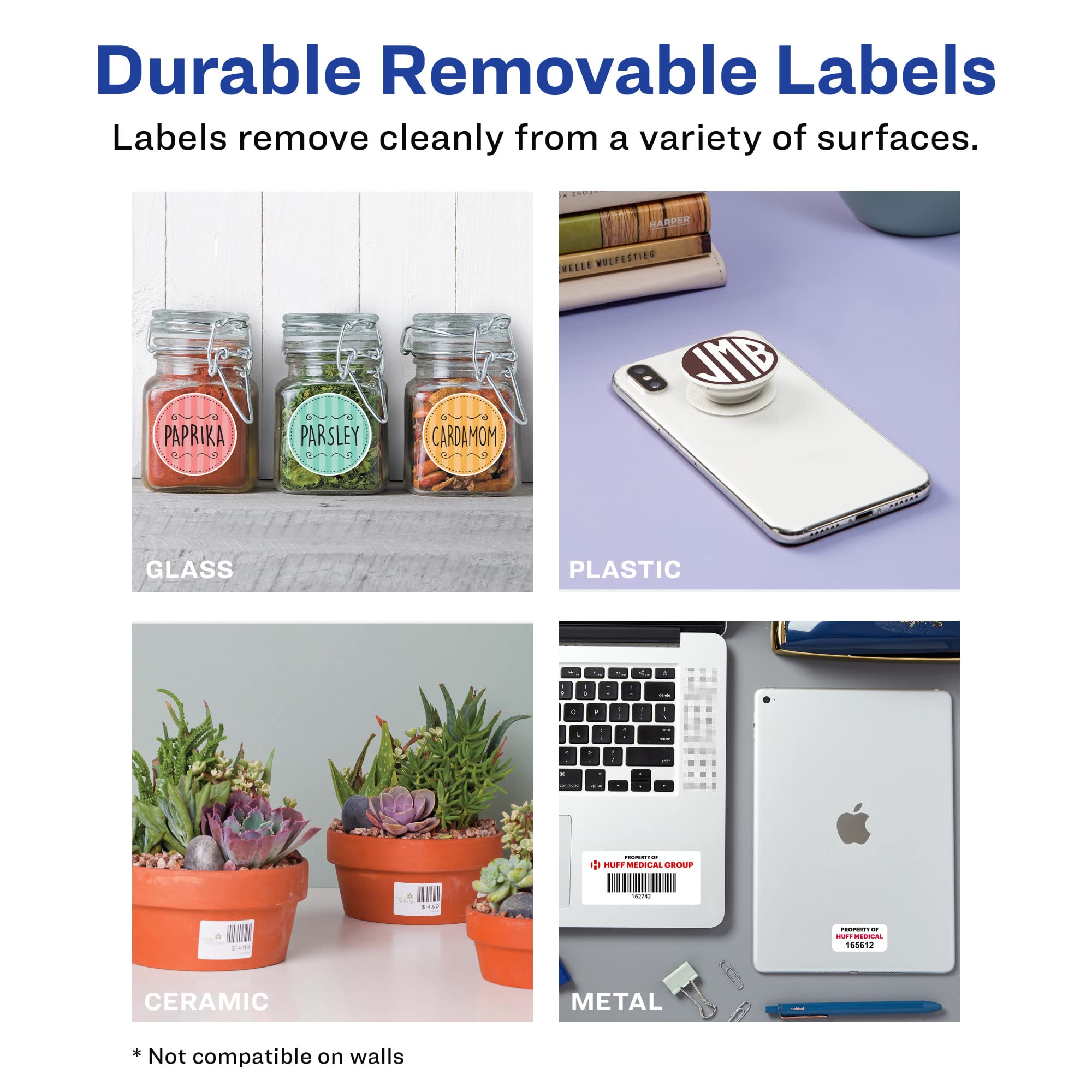 Avery Durable Removable Rectangle Labels with Sure Feed Technology, 2" x 3.5", Matte White Film, Water-Resistant, Print-to-The-Edge, Laser/Pigment-Based Inkjet Printable, 120 Removable Labels Total