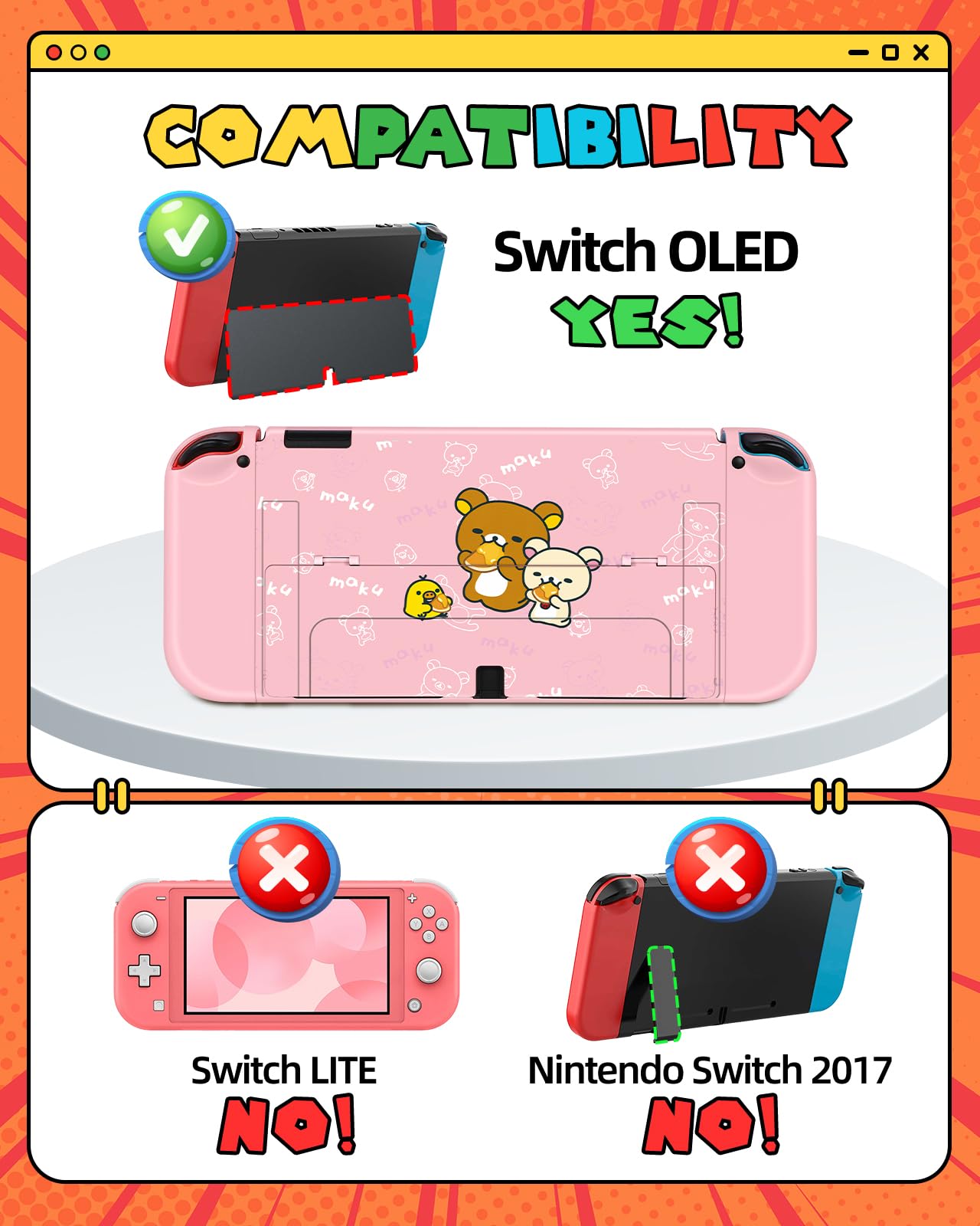 Xinocy (2in1 for Nintendo Switch OLED Case +24 Switch Game Holder Cute Cartoon Bear Slim Protective Cases Soft Shell for Kids Boys Teens Girls Girly Design Funny Aesthetic Covers for Switch OLED 2021