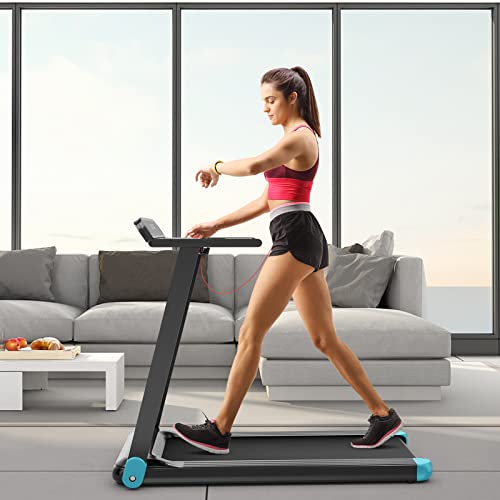 Goplus Folding Treadmill, Compact Superfit Treadmill with APP Control, Blue Tooth Speaker, 12 Preset Programs, LED Display and Device Holder, Walking Running Machine for Home Office (Navy)