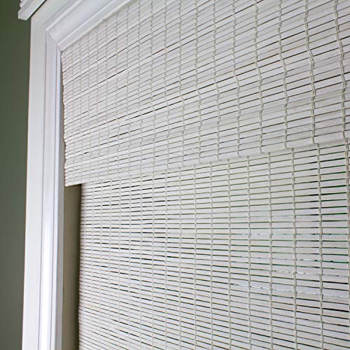 Calyx Interiors Cordless Seaside White Bamboo Roman Shades Blinds - Size: 24" W x 74" H (Model: 04CBF240740)