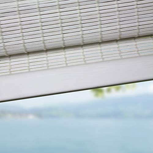 Calyx Interiors Cordless Seaside White Bamboo Roman Shades Blinds - Size: 24" W x 74" H (Model: 04CBF240740)