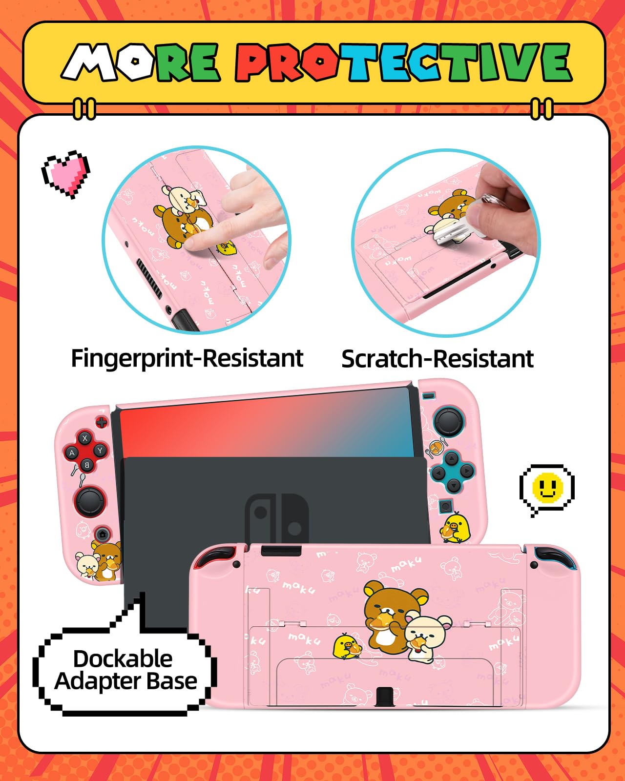 Xinocy (2in1 for Nintendo Switch OLED Case +24 Switch Game Holder Cute Cartoon Bear Slim Protective Cases Soft Shell for Kids Boys Teens Girls Girly Design Funny Aesthetic Covers for Switch OLED 2021