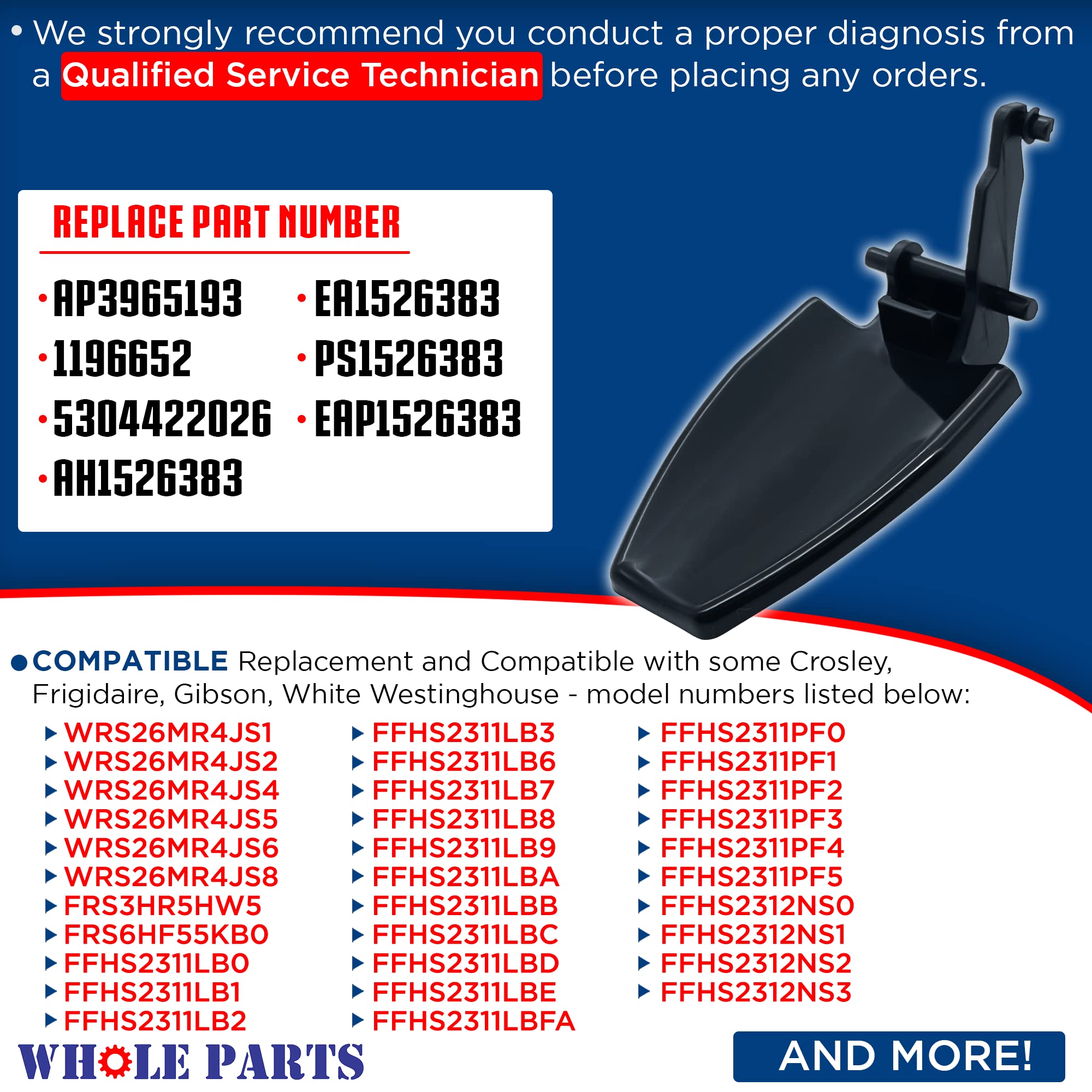 Whole Parts 241682003 Refrigerator Water Dispenser Lever (Black) - Replacement & Compatible With Some Westinghouse, & Kenmore Refrigerators - Non-OEM Appliance Parts & Accessories - 2 Yr Warranty