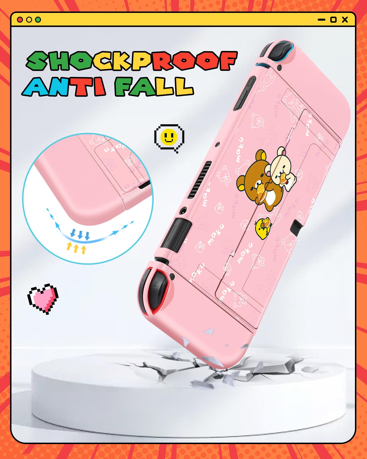 Xinocy (2in1 for Nintendo Switch OLED Case +24 Switch Game Holder Cute Cartoon Bear Slim Protective Cases Soft Shell for Kids Boys Teens Girls Girly Design Funny Aesthetic Covers for Switch OLED 2021