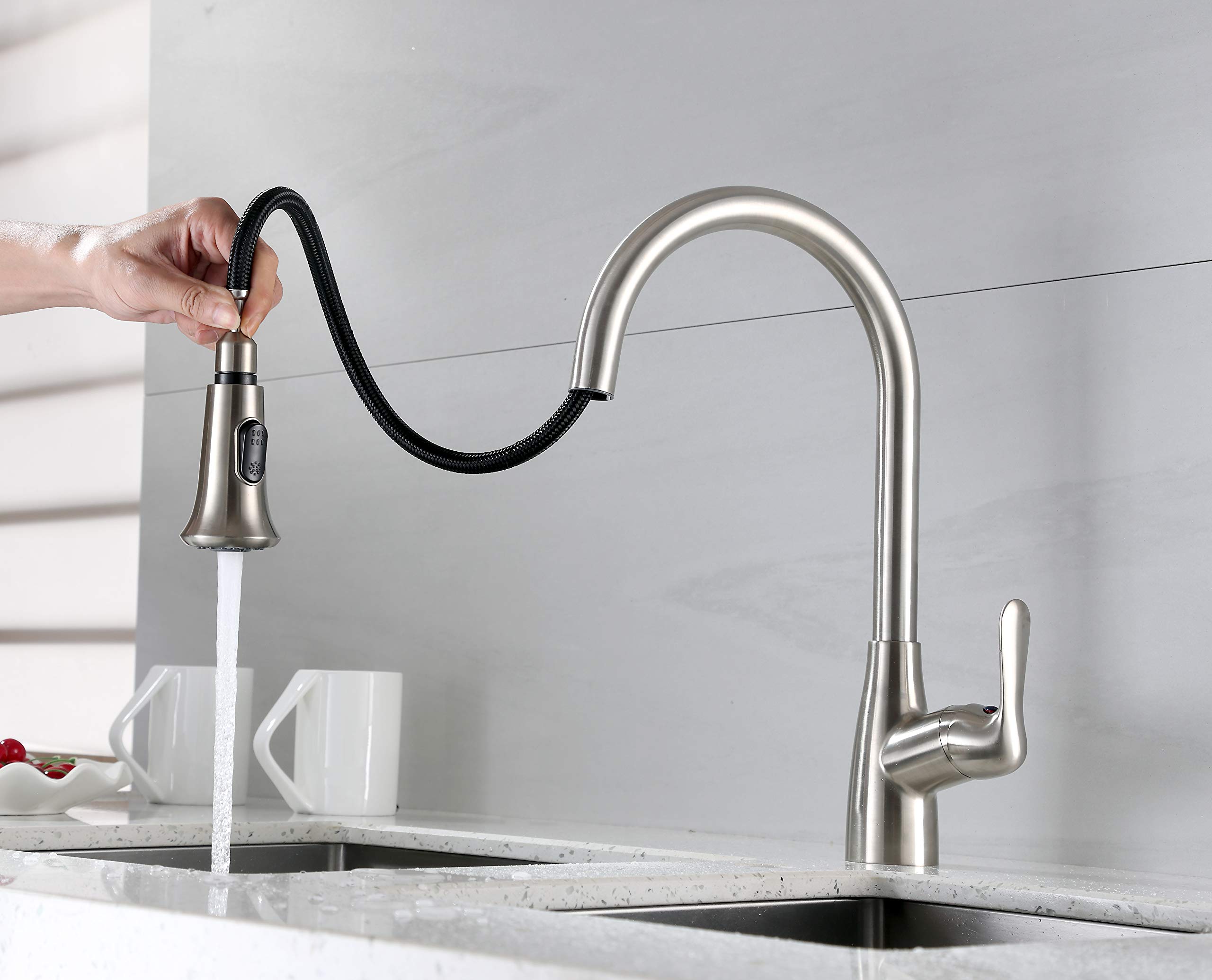 Derengge Stainless Steel Kitchen Faucet Single Handle Pull-Down Kitchen Sink Faucet,Faucet for Farmhouse, Camper, Laundry, Rv, Bar,KF-058-SS