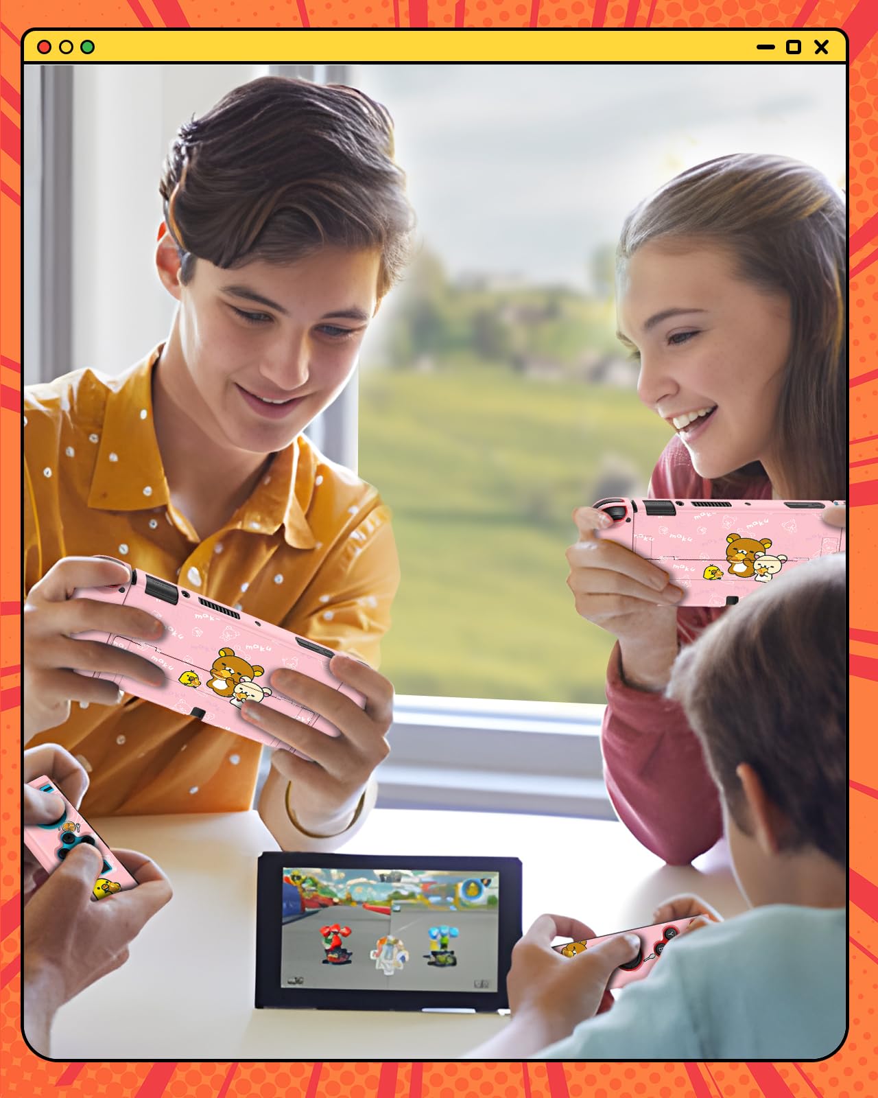 Xinocy (2in1 for Nintendo Switch OLED Case +24 Switch Game Holder Cute Cartoon Bear Slim Protective Cases Soft Shell for Kids Boys Teens Girls Girly Design Funny Aesthetic Covers for Switch OLED 2021