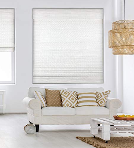 Calyx Interiors Cordless Seaside White Bamboo Roman Shades Blinds - Size: 24" W x 74" H (Model: 04CBF240740)