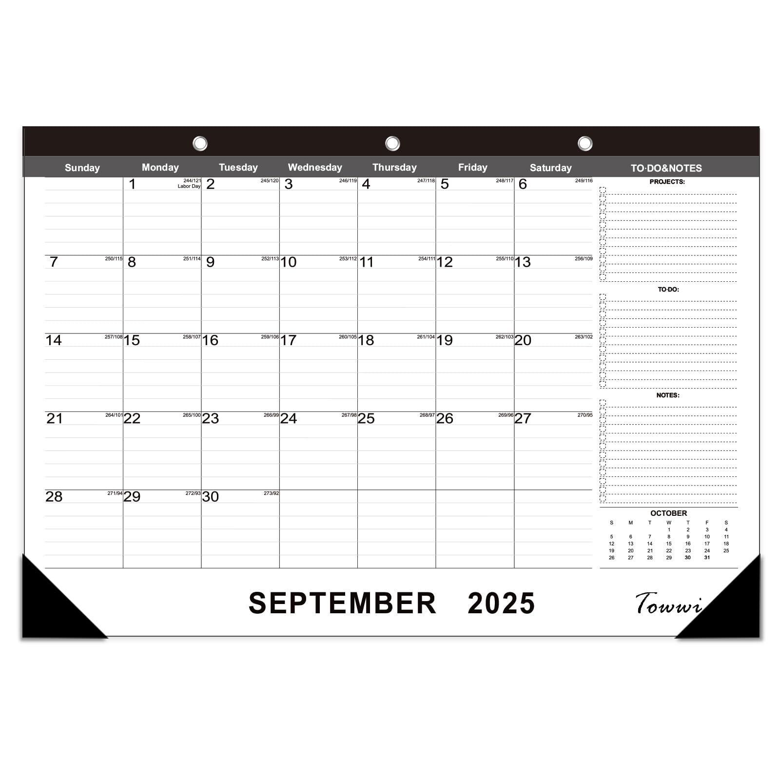 TOWWI Monthly Desk Pad Calendar Desk/Wall Calendar for Daily Schedule Planner, 16.7x11.6 inches (Black)