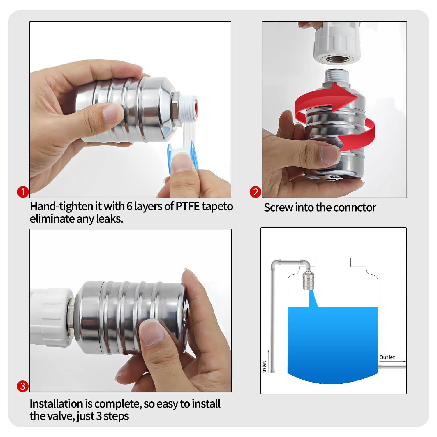 1/2 Inch Water Float Valve 304 Stainless Steel Automatic Water Level Control Valve No Need Electricity Water Level Controller Valve Auto Fill Shut Off Mini Float Valve for Water Tank,Pool,Pond,Tower