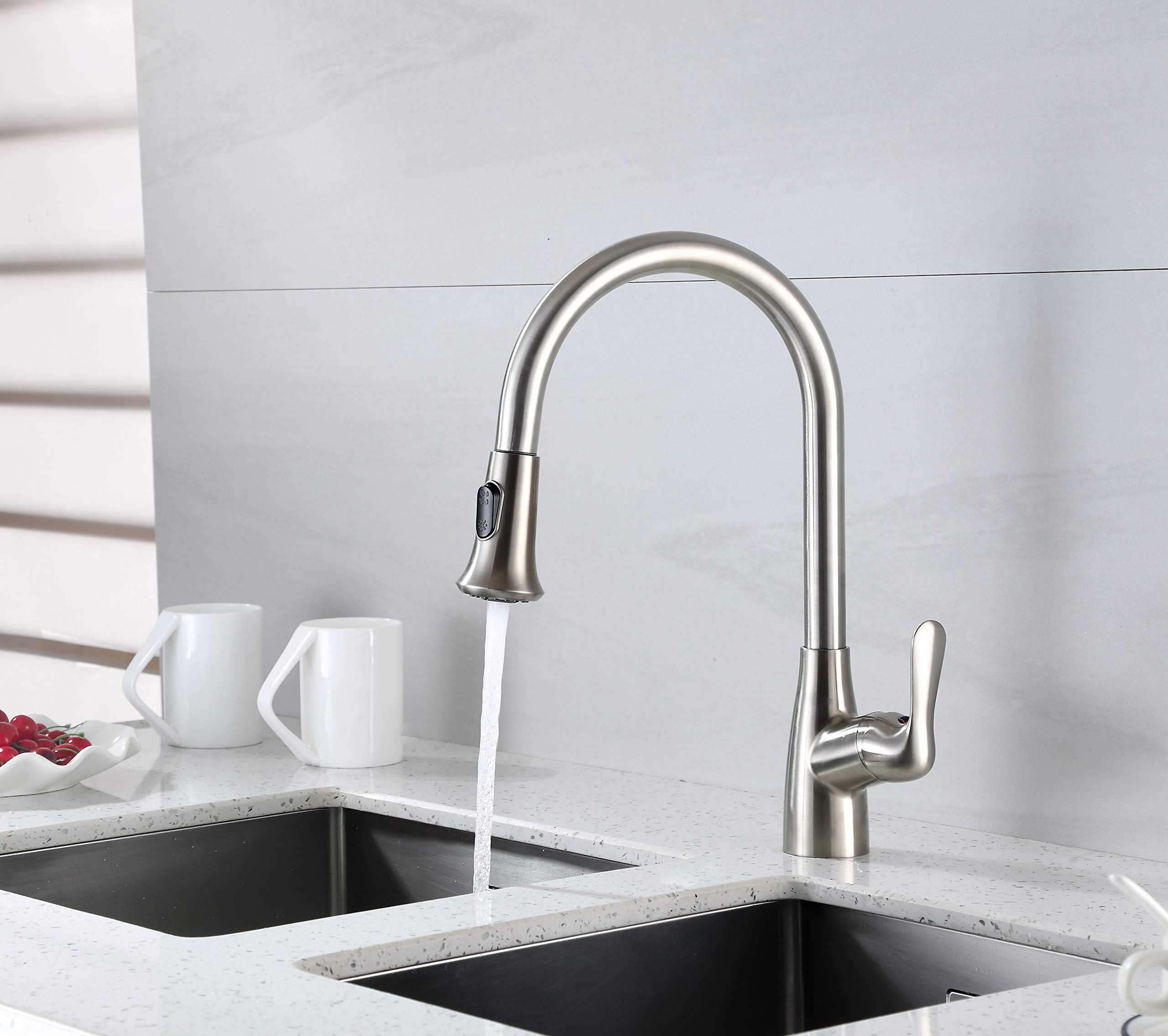 Derengge Stainless Steel Kitchen Faucet Single Handle Pull-Down Kitchen Sink Faucet,Faucet for Farmhouse, Camper, Laundry, Rv, Bar,KF-058-SS