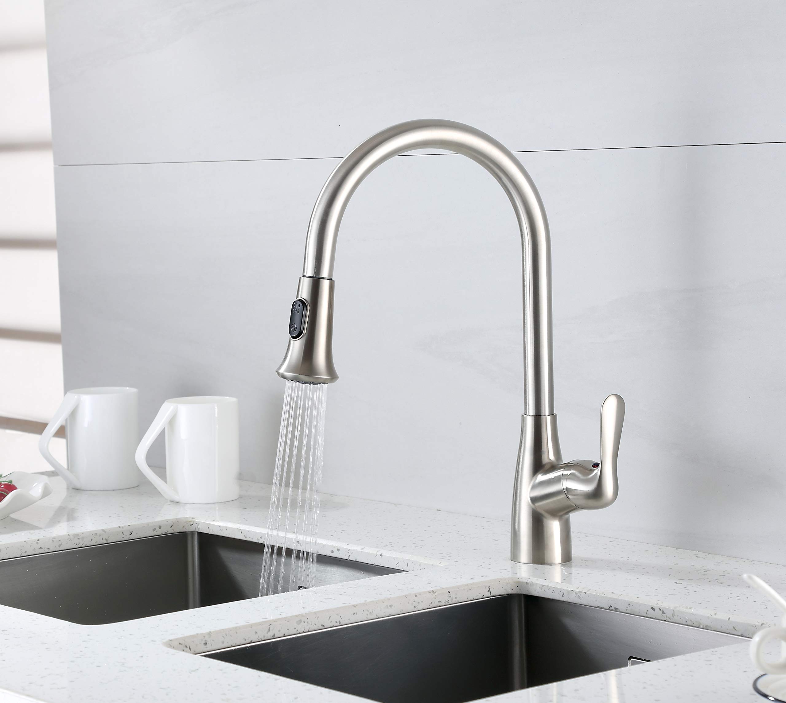 Derengge Stainless Steel Kitchen Faucet Single Handle Pull-Down Kitchen Sink Faucet,Faucet for Farmhouse, Camper, Laundry, Rv, Bar,KF-058-SS