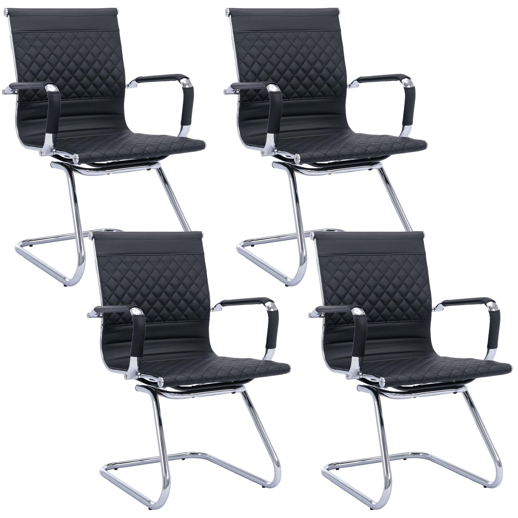 BESTANO Office Guest Chairs Reception Chairs Waiting Room Chairs Set of 4 Conference Room Chairs with Mid Back, Modern PU Leather Desk Chairs, Black