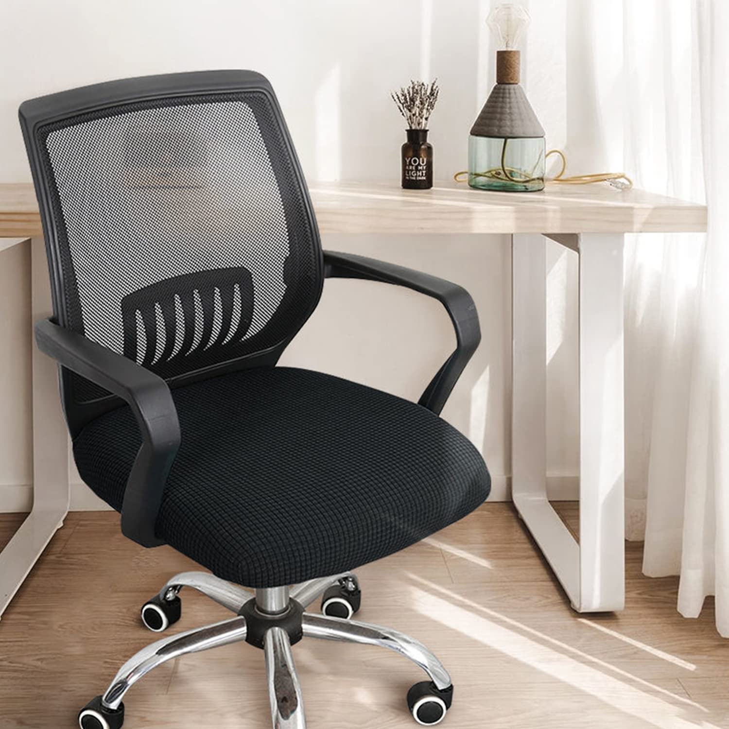 Sunnyway Stretchable Office Chair Seat Cover 2 Pack, Elastic Desk Chair Cover Washable Computer Chair Slipcover Protective Spandex Seat Cushion Cover