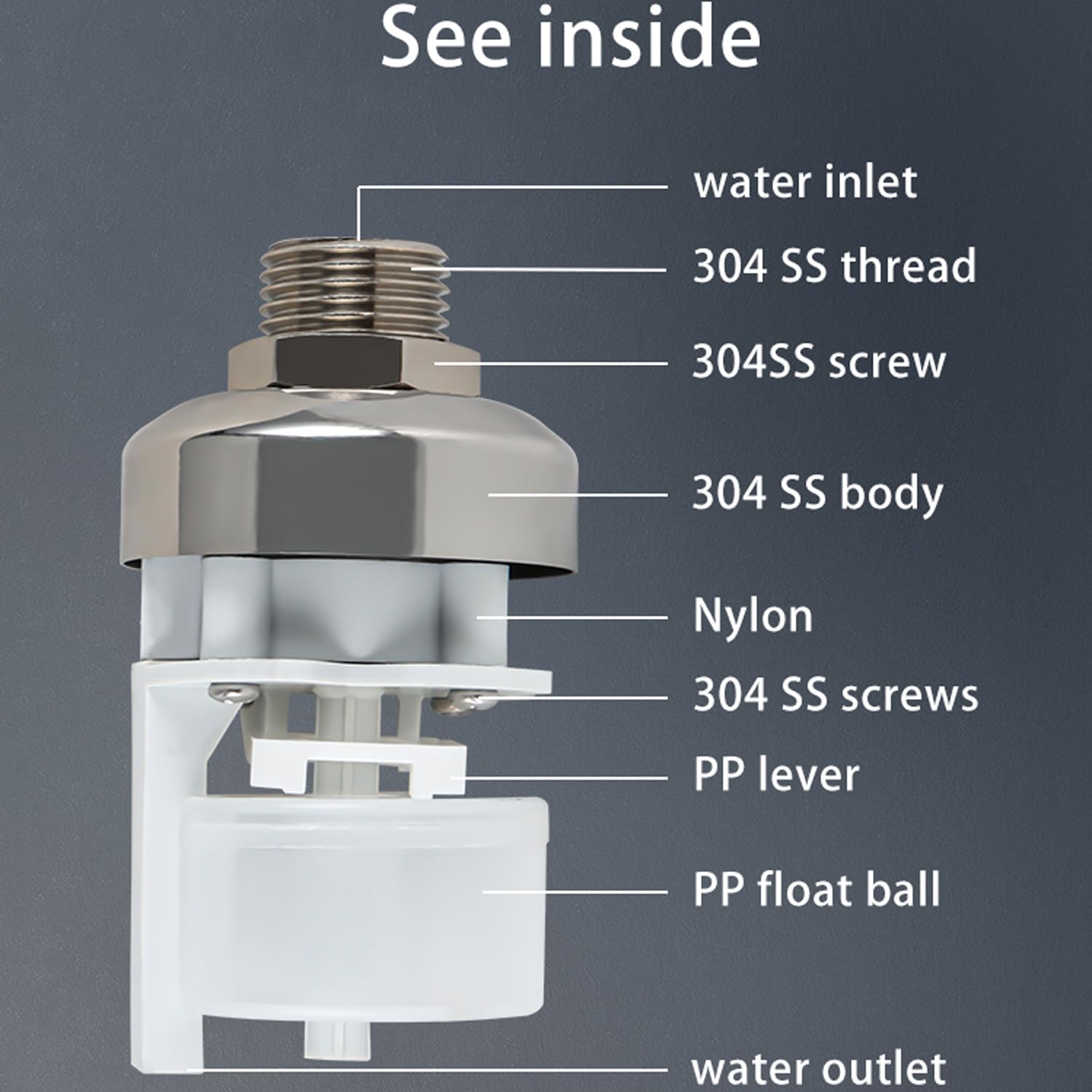 1/2 Inch Water Float Valve 304 Stainless Steel Automatic Water Level Control Valve No Need Electricity Water Level Controller Valve Auto Fill Shut Off Mini Float Valve for Water Tank,Pool,Pond,Tower