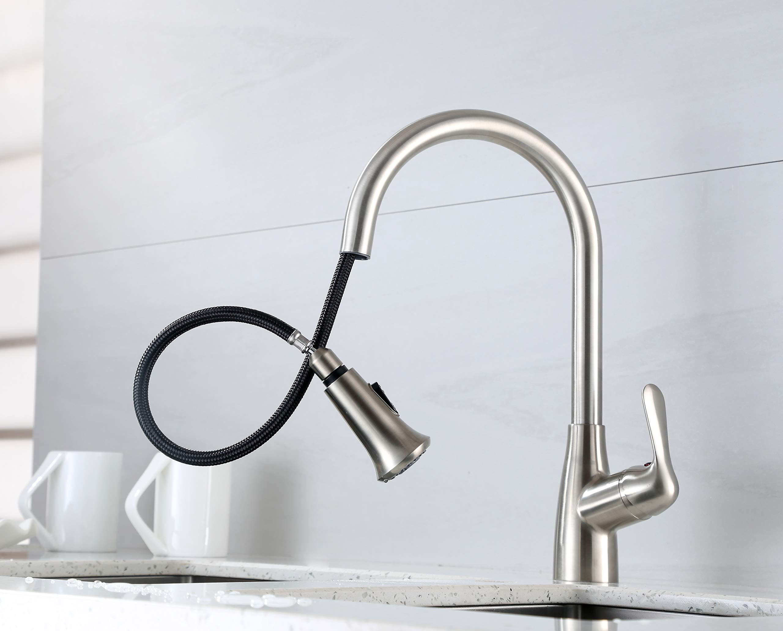 Derengge Stainless Steel Kitchen Faucet Single Handle Pull-Down Kitchen Sink Faucet,Faucet for Farmhouse, Camper, Laundry, Rv, Bar,KF-058-SS