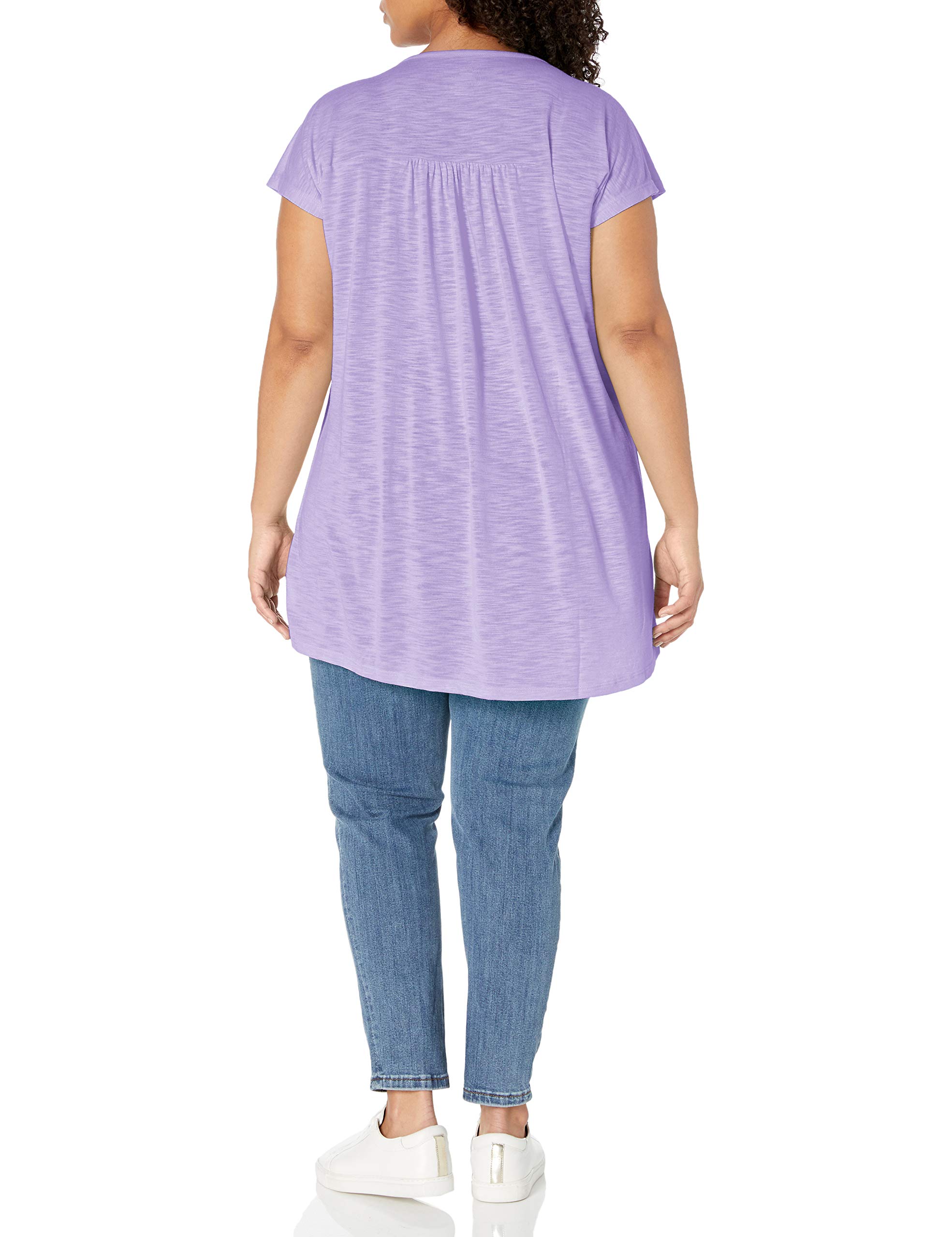 Just My Size Women's Plus-Size Slub Crochet Bib Tunic, Salty Purple, 3X