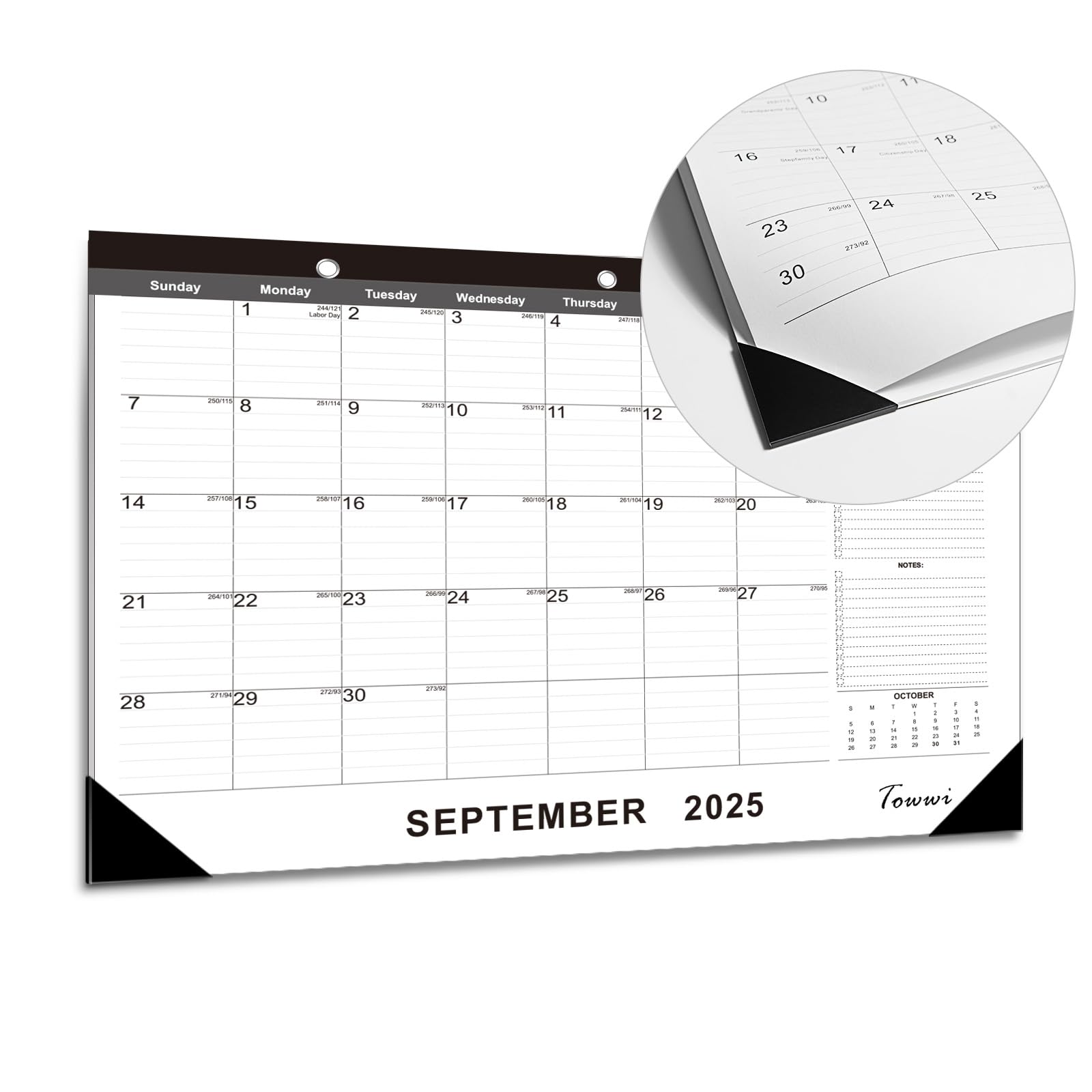 TOWWI Monthly Desk Pad Calendar Desk/Wall Calendar for Daily Schedule Planner, 16.7x11.6 inches (Black)